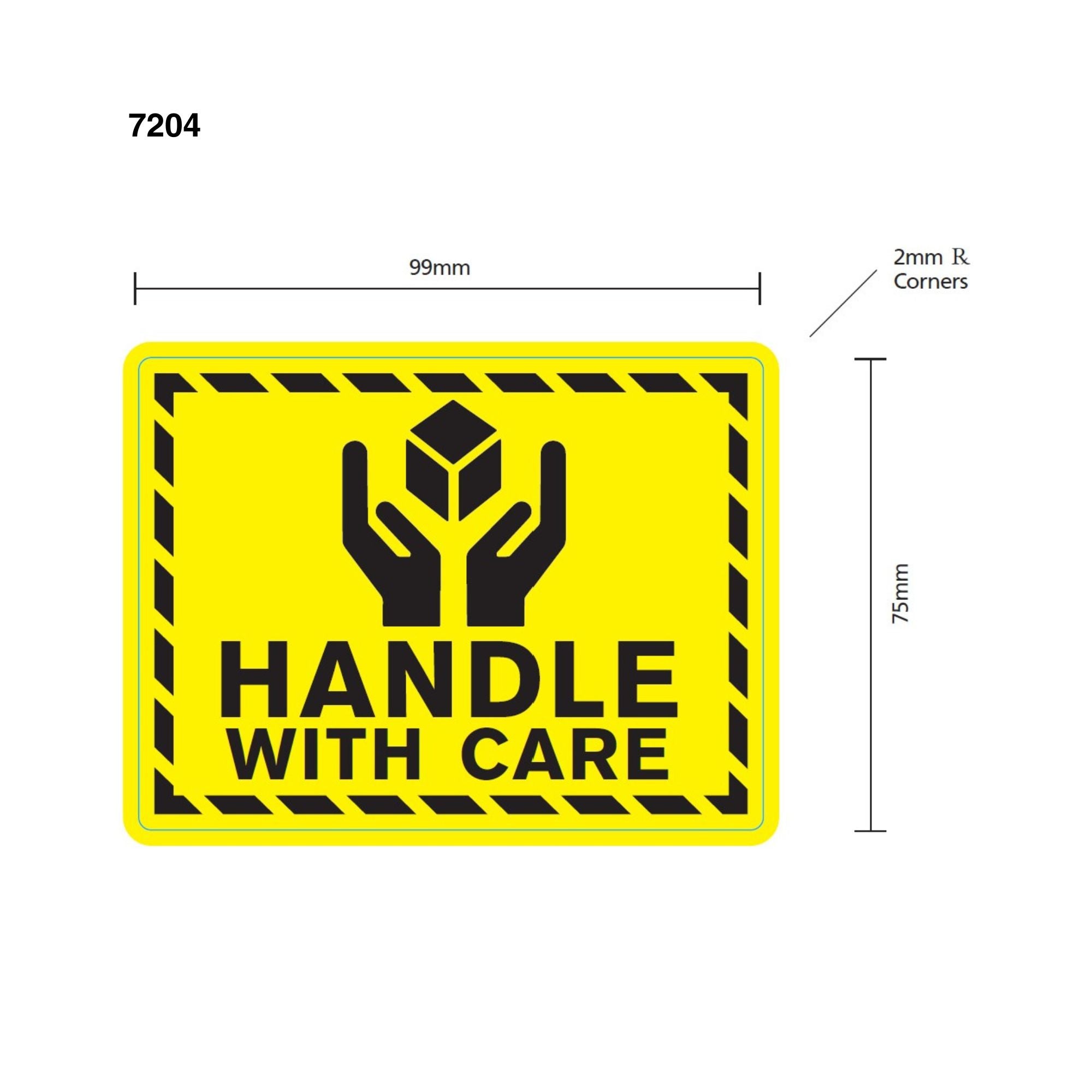 Dispenser Labels 75mm x 99mm Yellow (1000/roll) - HANDLE WITH CARE ...